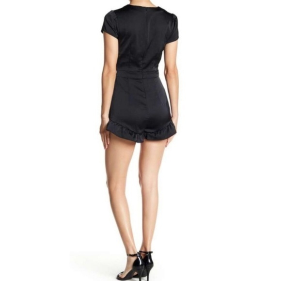 bebe | Pants & Jumpsuits | Bebe V Neck Satin Ruffle Romper | Poshmark